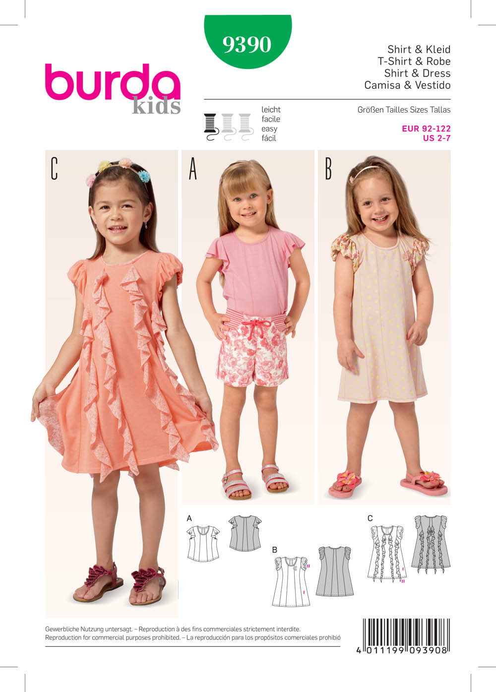 Burda 9390 Girls Dresses