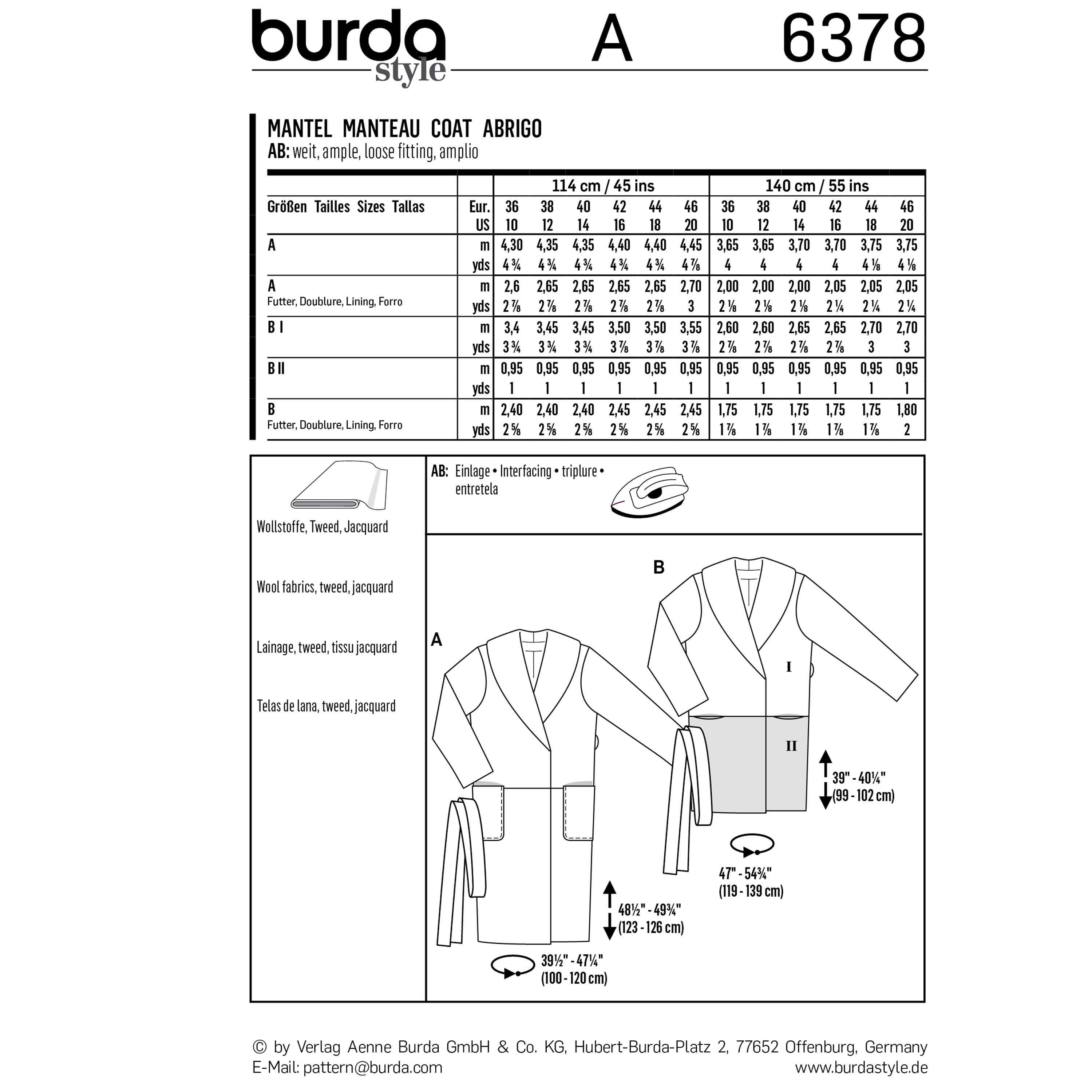 Burda 6378 Misses' Wrap Coats