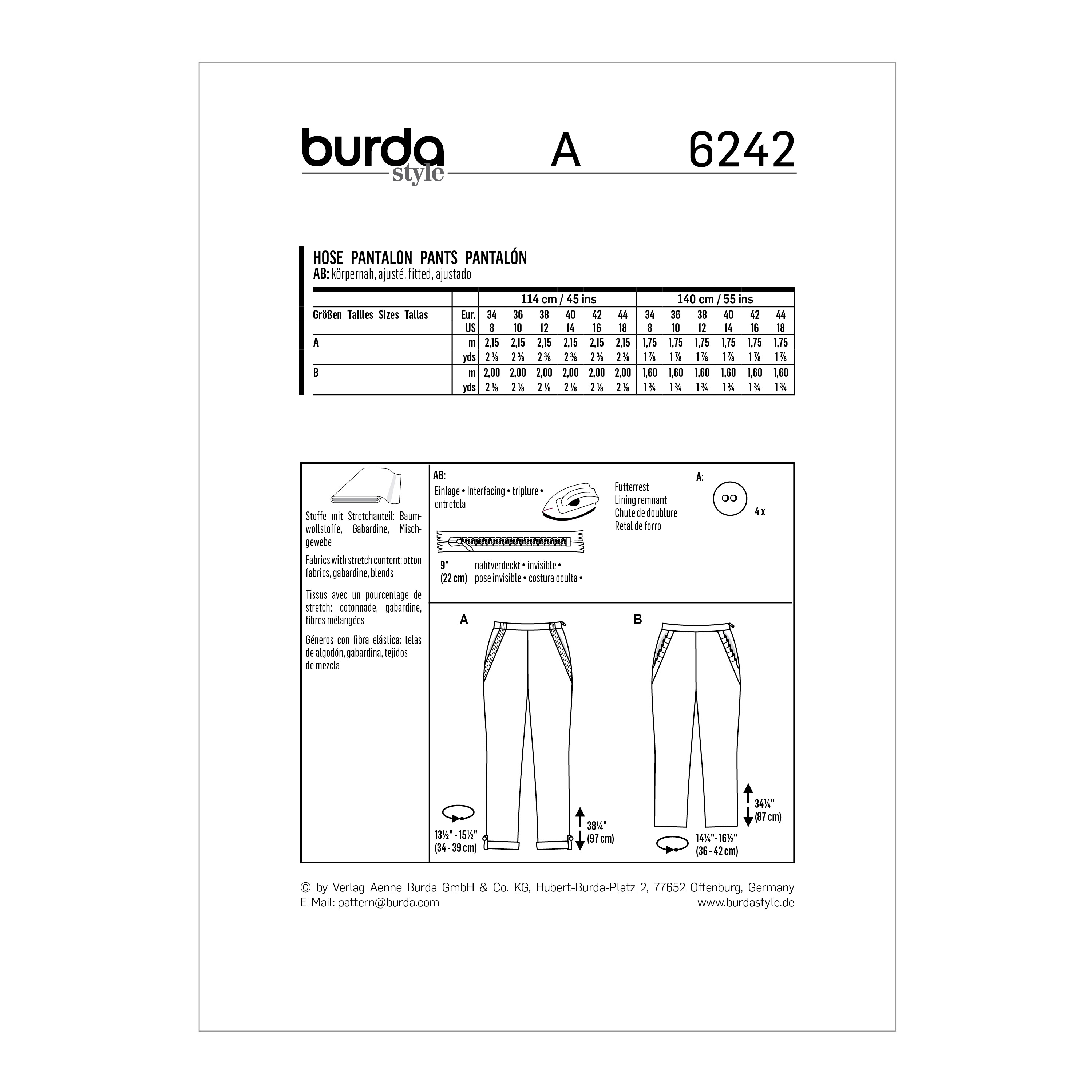 Burda 6242 Misses' Pants