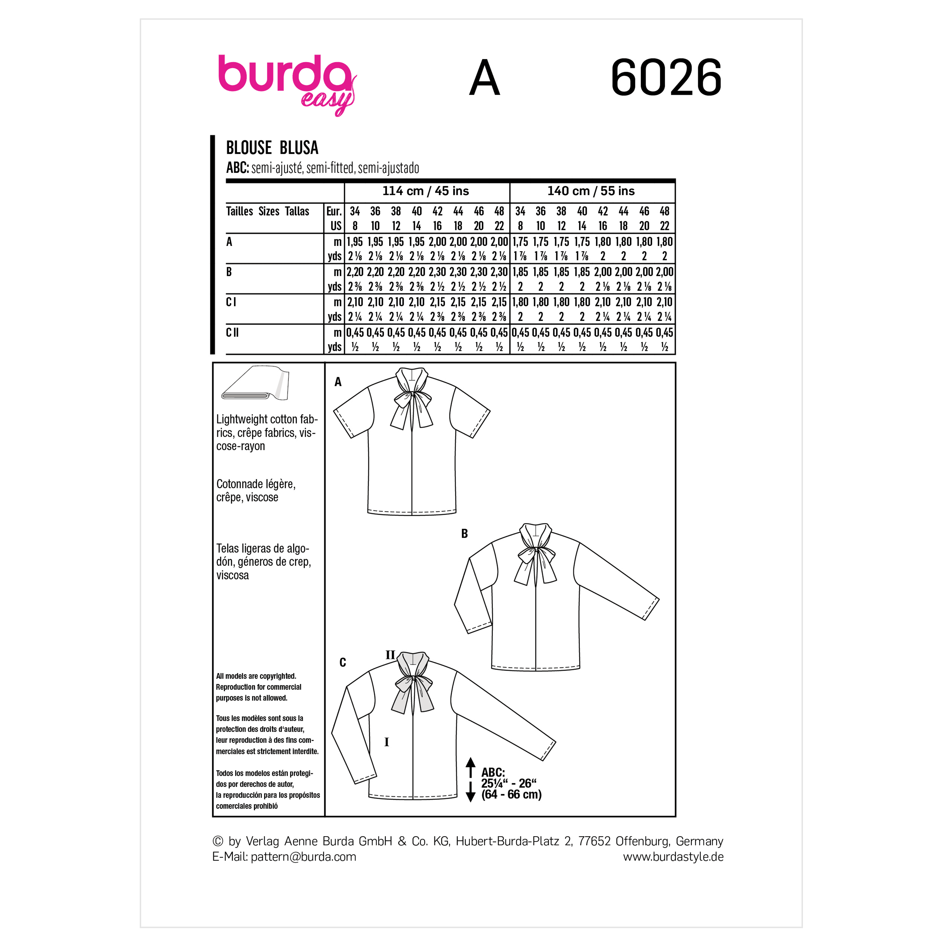 Burda 6026 Misses' Blouse