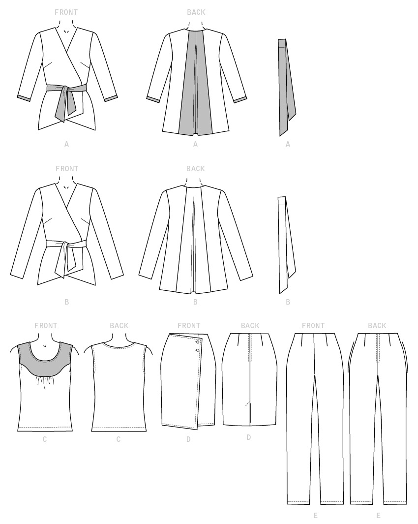 Butterick 6638 Misses' Jacket, Top, Skirt, Pants and Sash