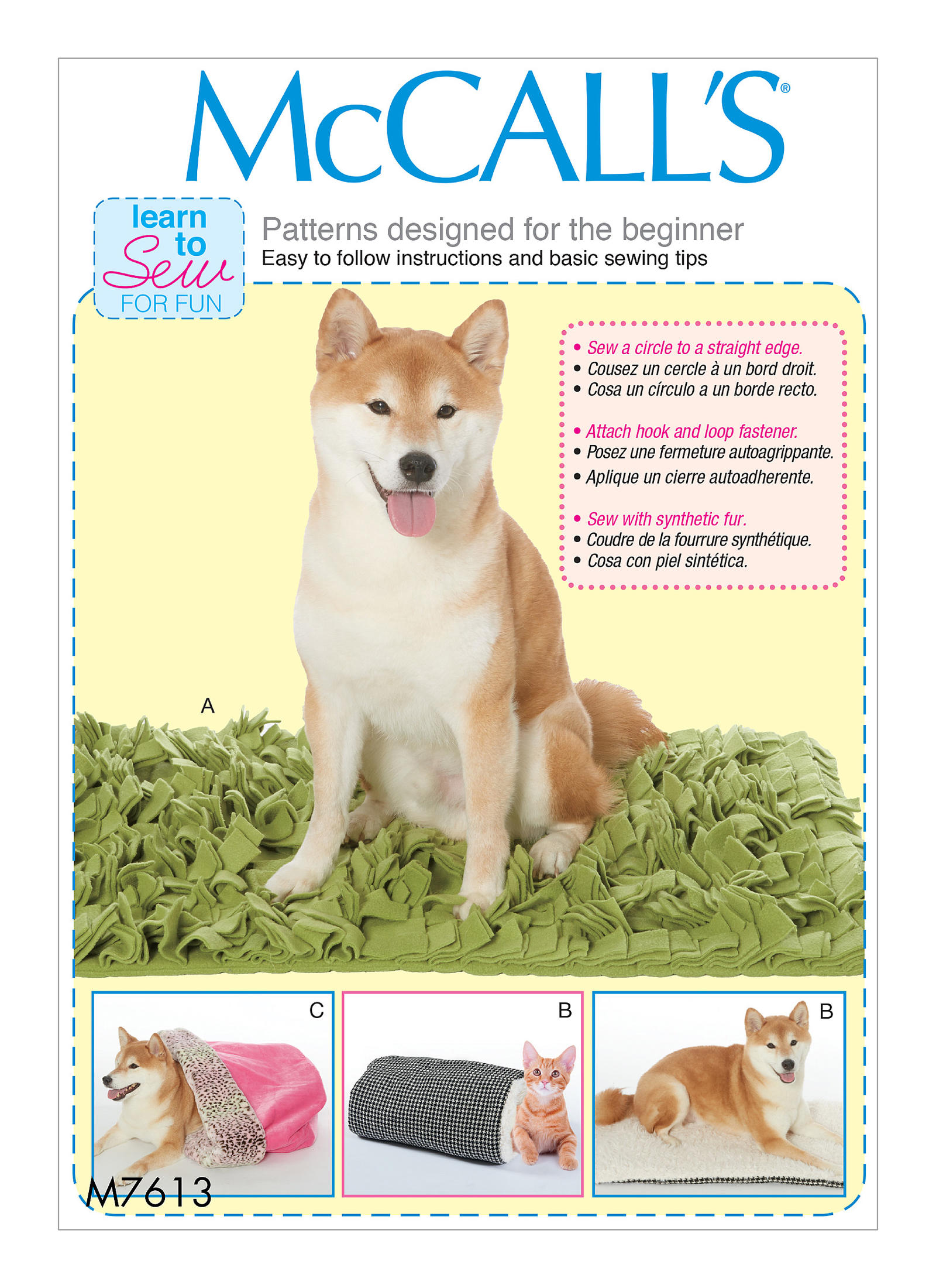 McCall's 7613 Pet Beds with Contrast and Lining Variations