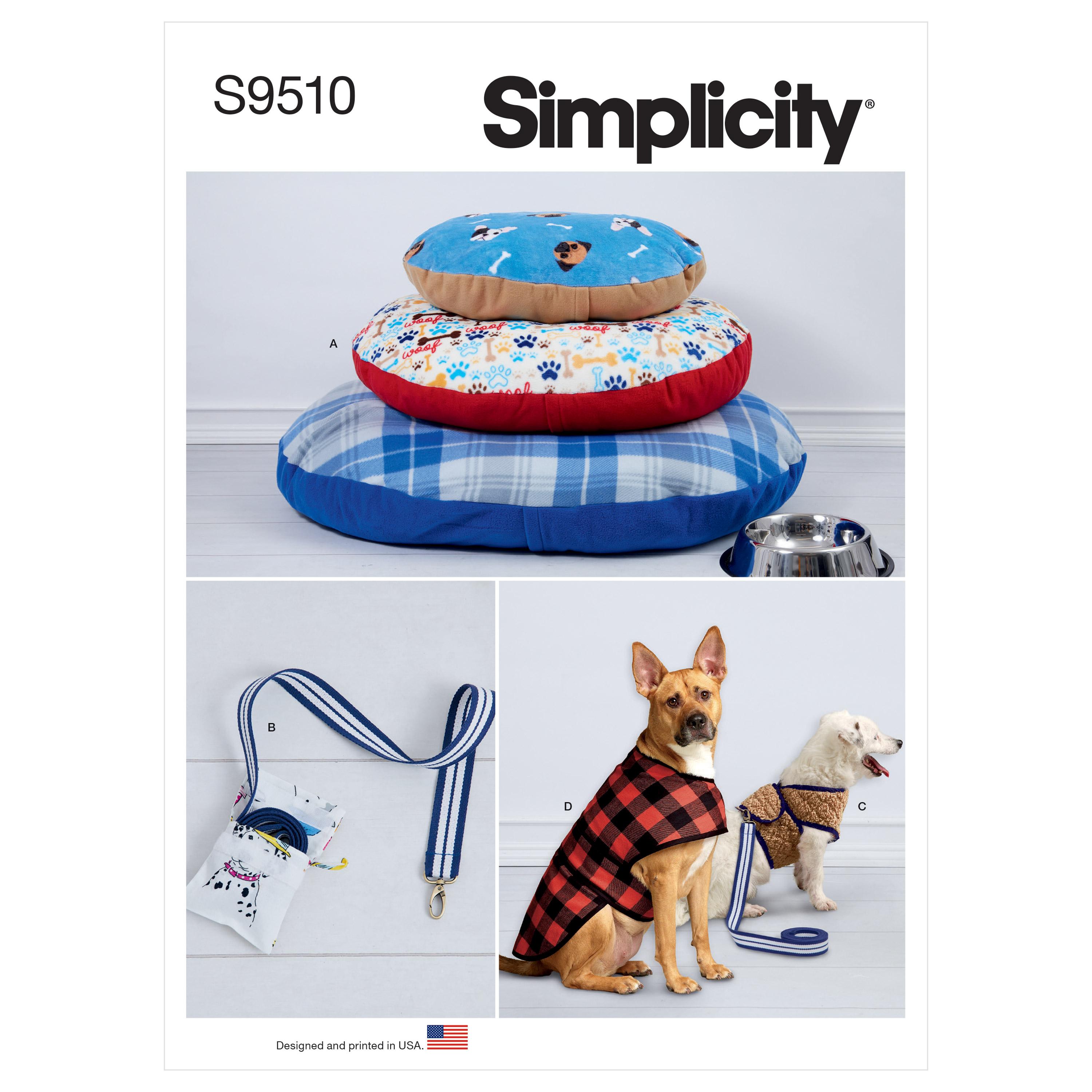 Simplicity 9510 Dog Beds, Leash with Case, Harness Vest and Coat
