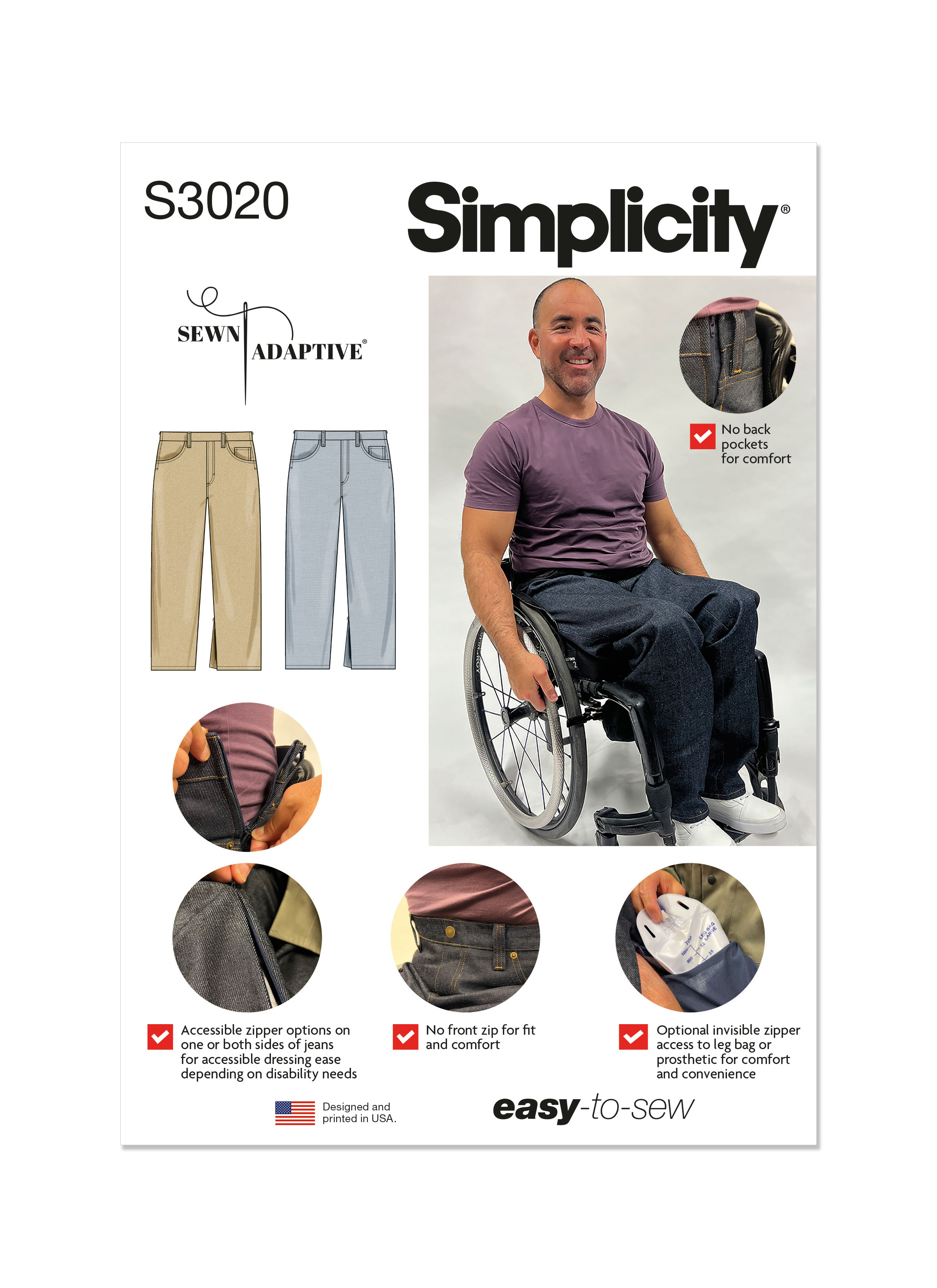 Simplicity 3020 Unisex Adaptive Jeans by Sewn Adaptive