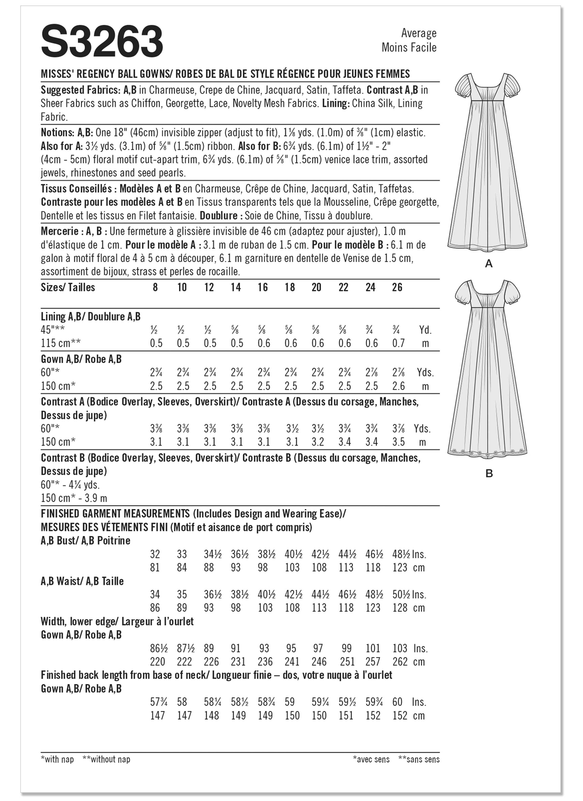 Simplicity 3263 Misses' Regency Ball Gowns