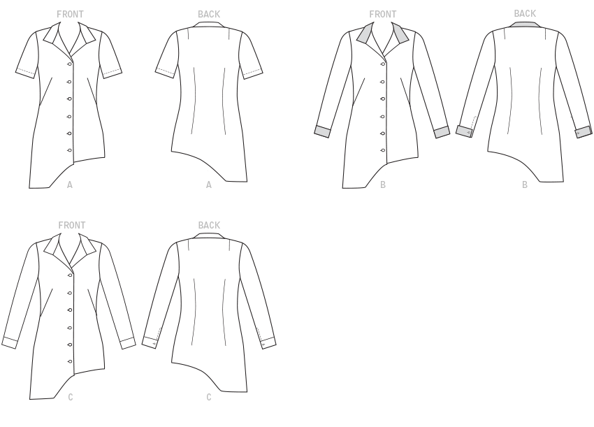 Vogue Patterns 9226 MISSES' ASYMMETRICAL-HEM, BUTTON-DOWN TUNICS