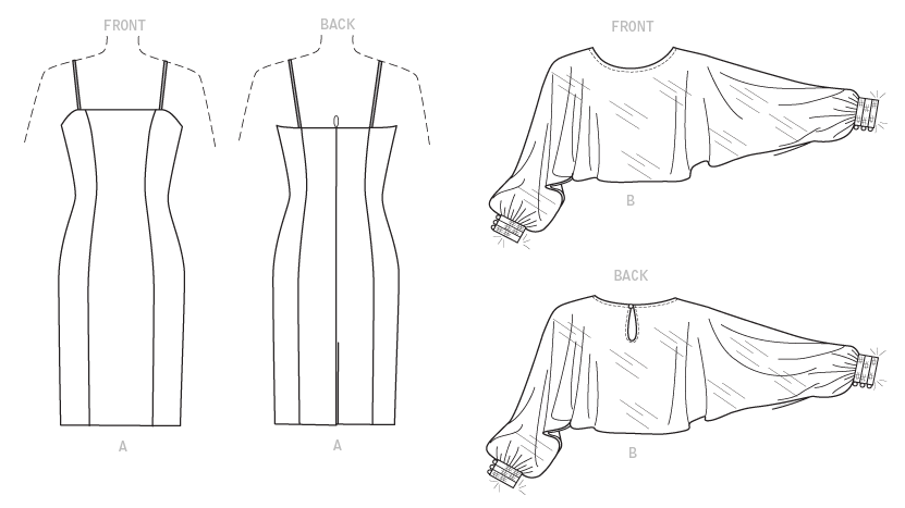 Vogue Patterns 1532 MISSES' SLIP DRESS AND EMBELLISHED-CUFF COVER-UP