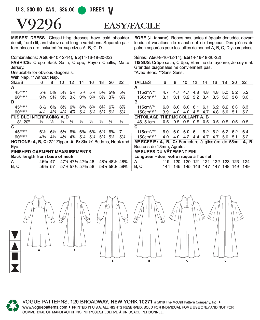 Vogue Patterns 9296 MISSES' DRESS