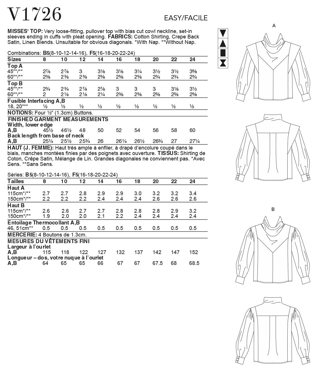 Vogue Patterns 1726 Misses' Top