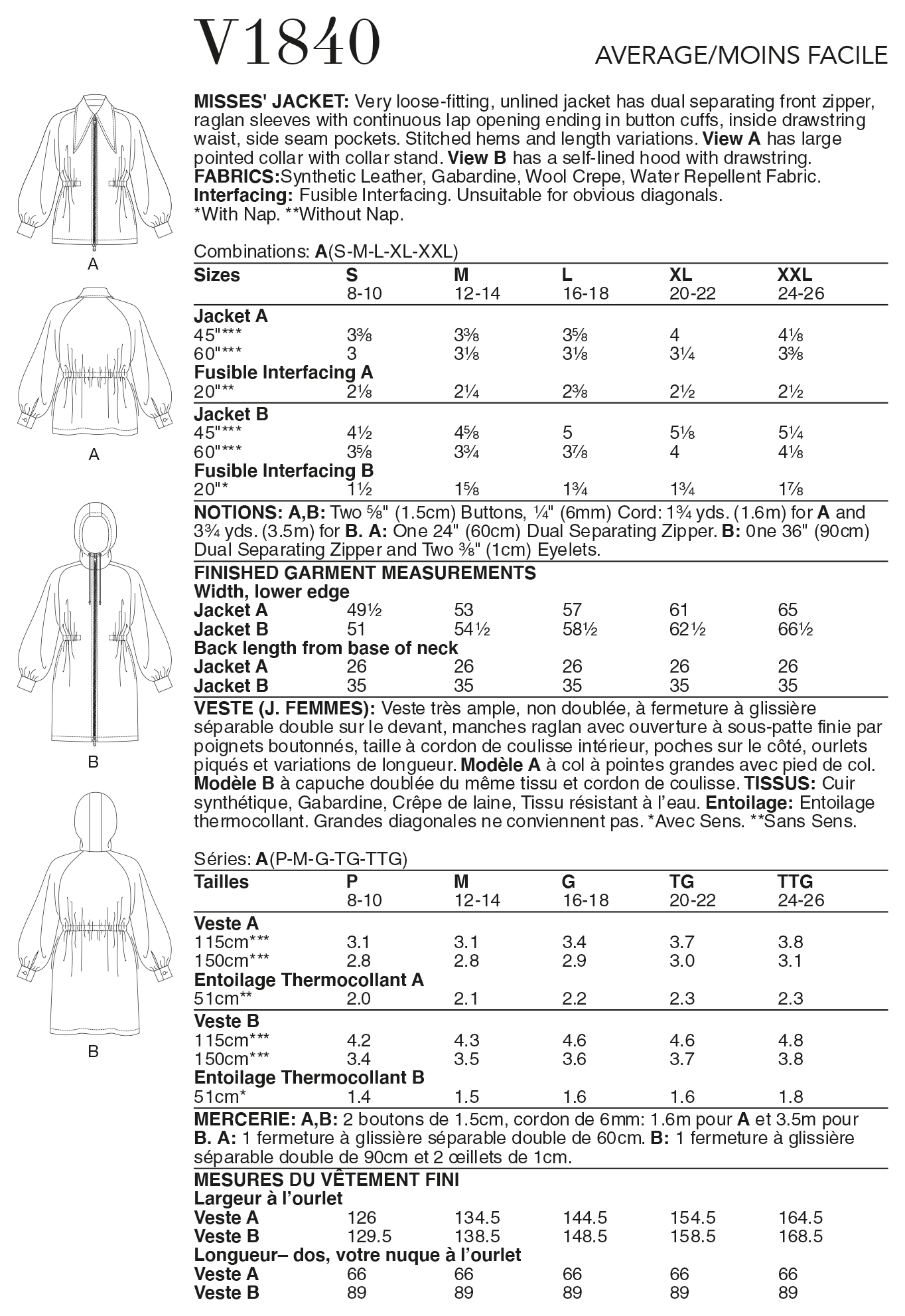 Vogue Patterns 1840 Misses' Jacket