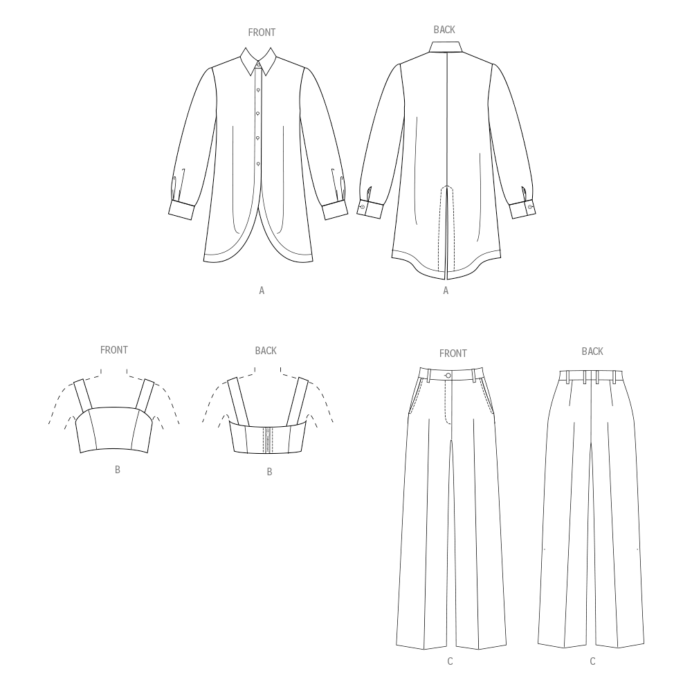 Vogue Patterns 2037 Misses' Shirt, Crop Top and Pants