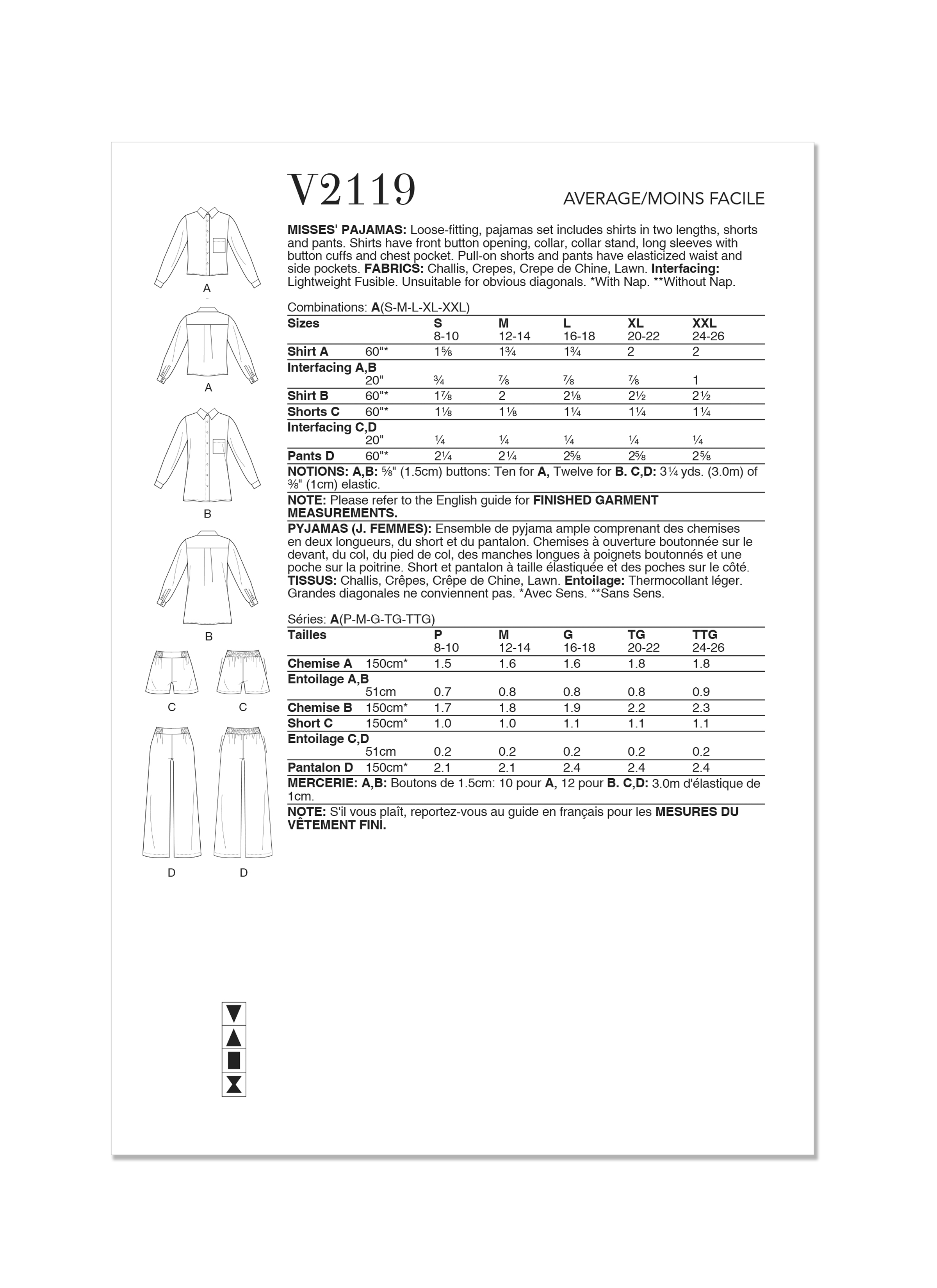 Vogue Patterns 2119 Misses' Pajamas
