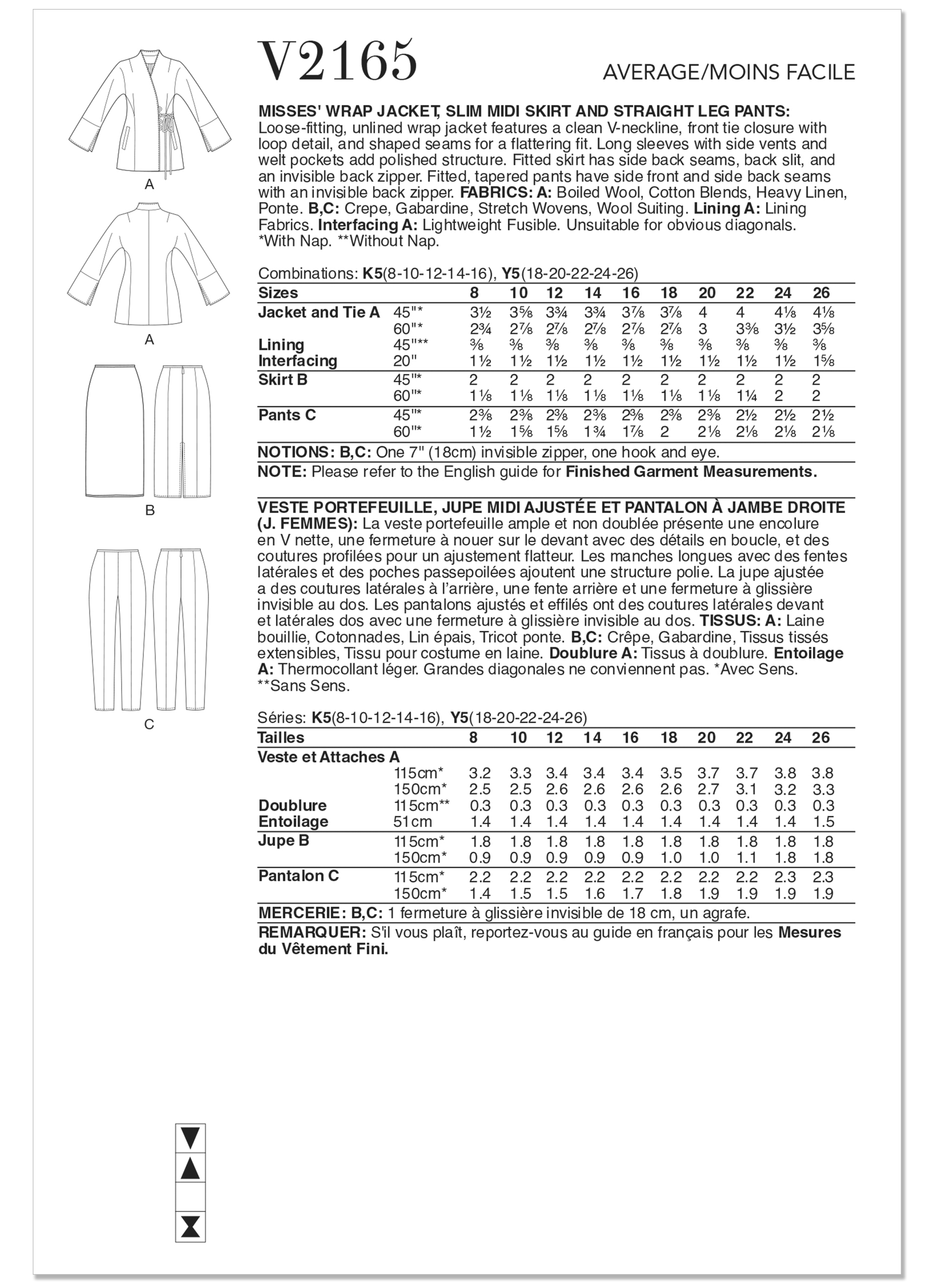 Vogue Patterns 2165 Misses' Wrap Jacket, Slim Midi Skirt and Straight ...